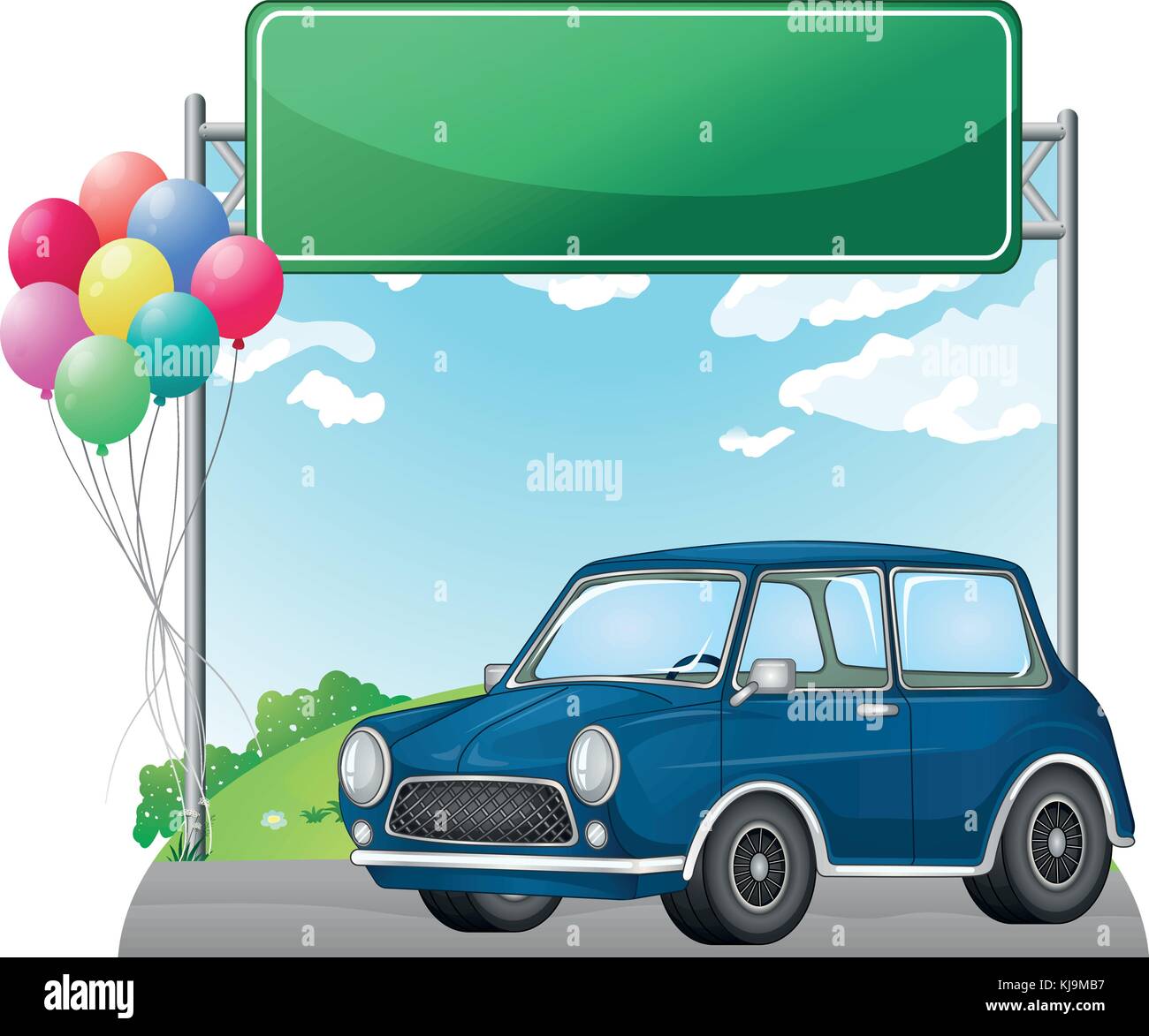 Illustration of a car below an empty signage on a white background ...