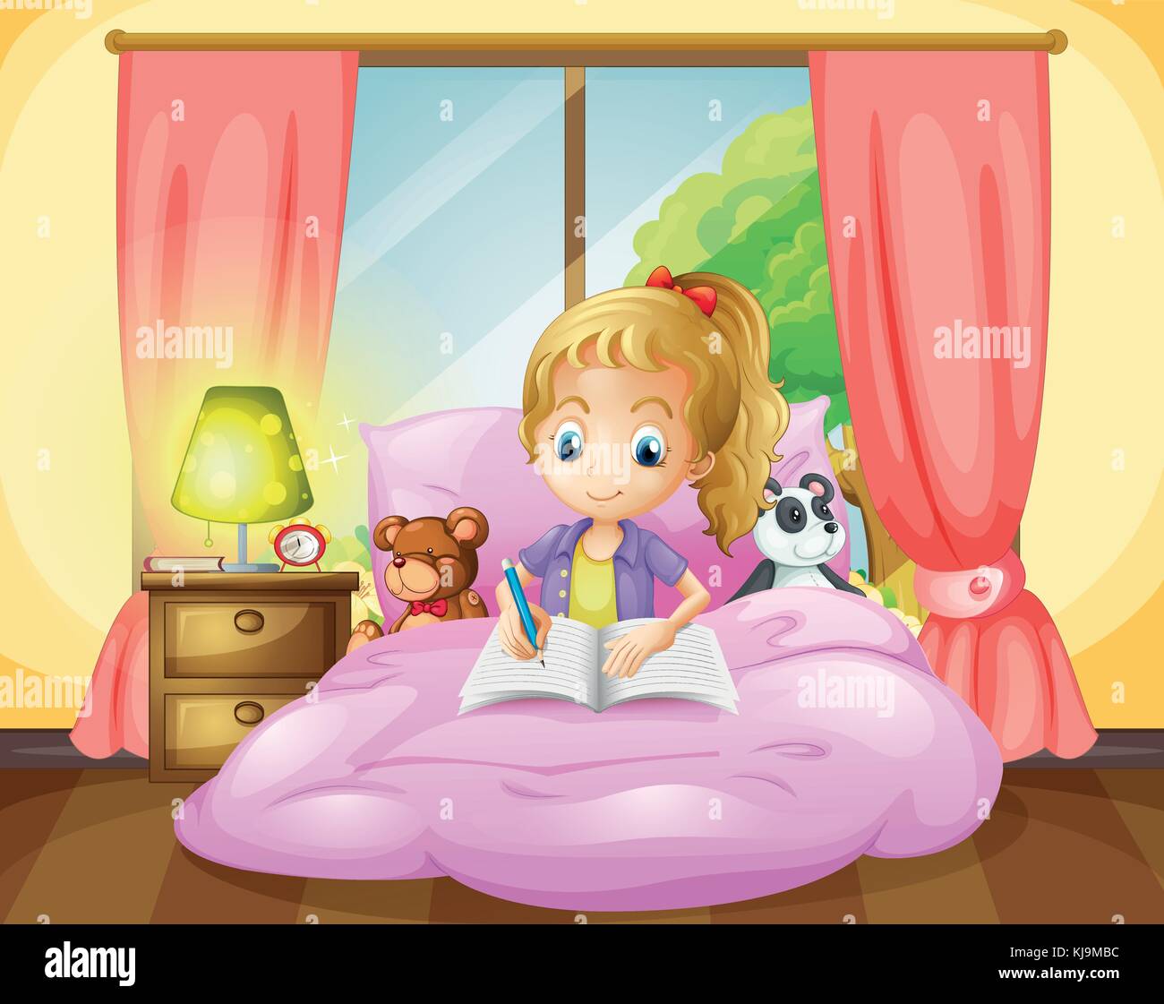 Illustration of a girl writing inside her room Stock Vector Image & Art ...
