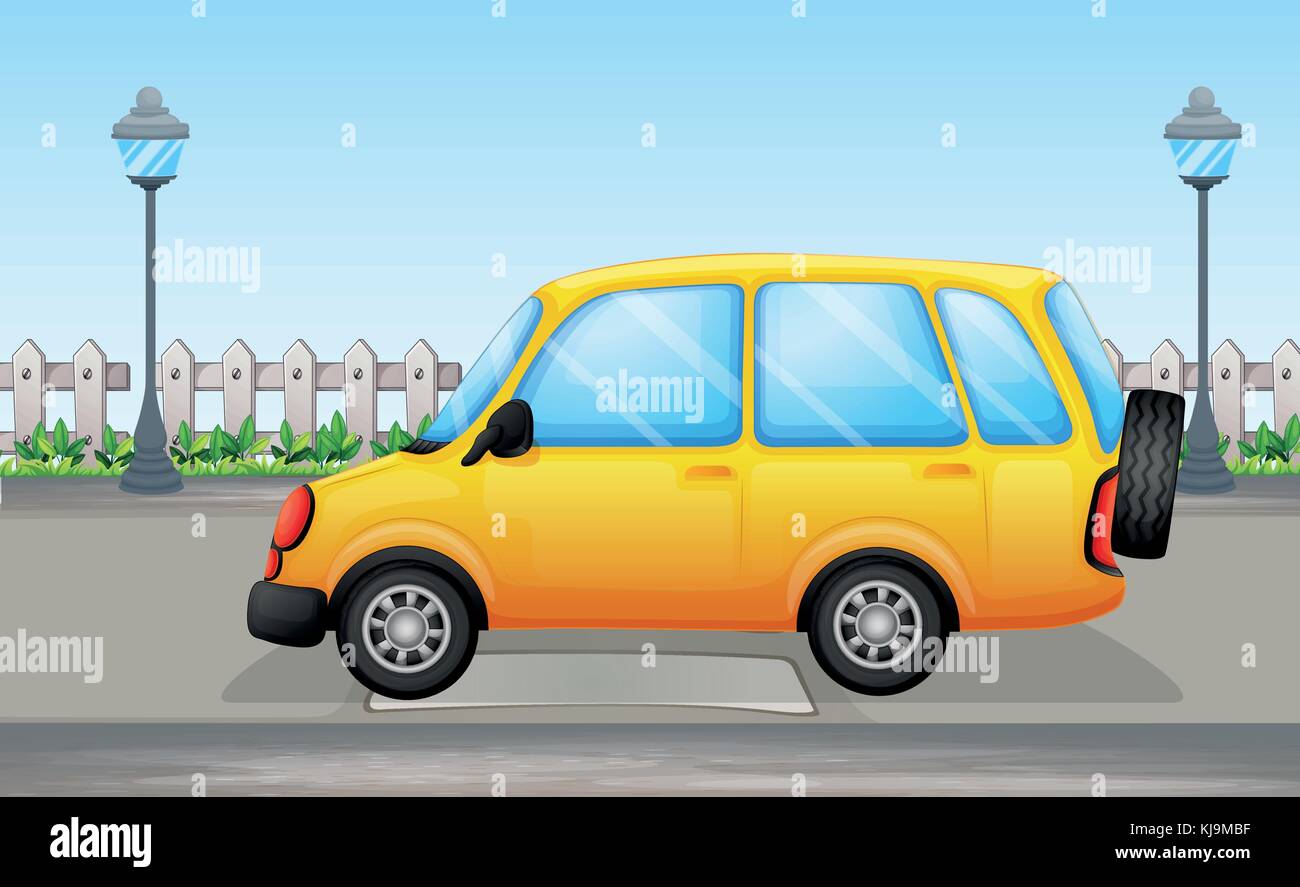 Illustration of a yellow van in the street Stock Vector Image & Art - Alamy