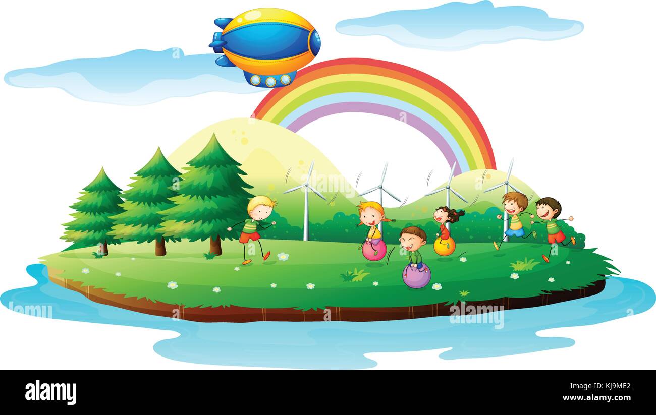 Illustration of kids playing in the ground on a white background Stock ...