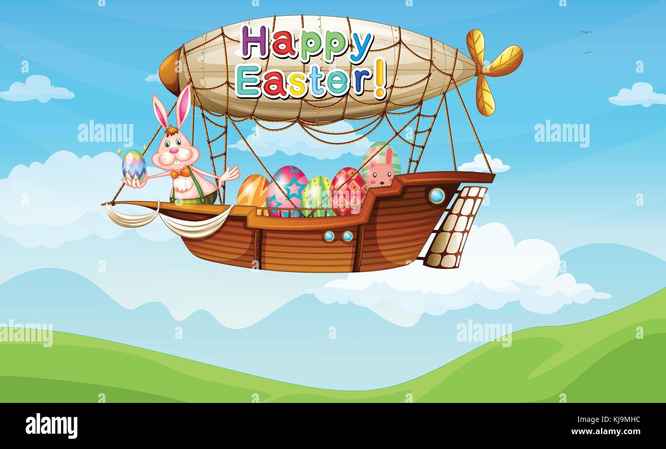 Illustration of an aircraft with a bunny and easter eggs Stock Vector ...