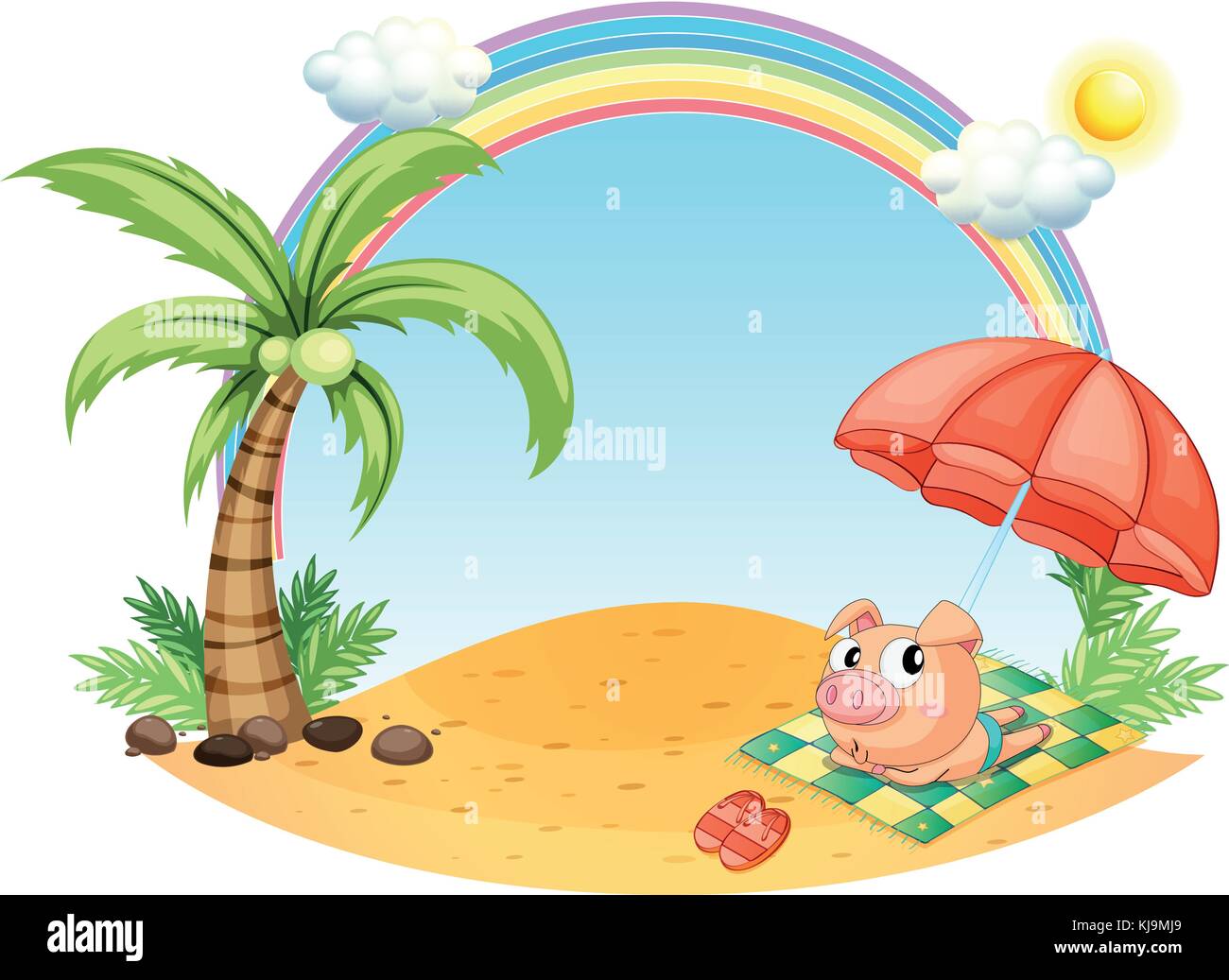 Illustration of a pig relaxing at the beach on a white background Stock ...