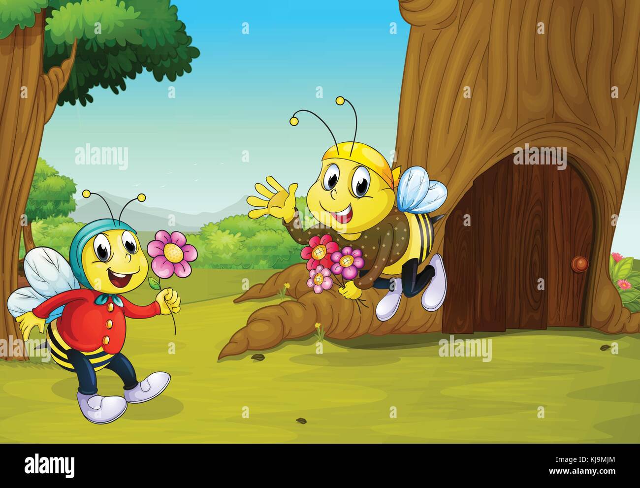 Illustration of the two bees near a treehouse Stock Vector Image & Art ...