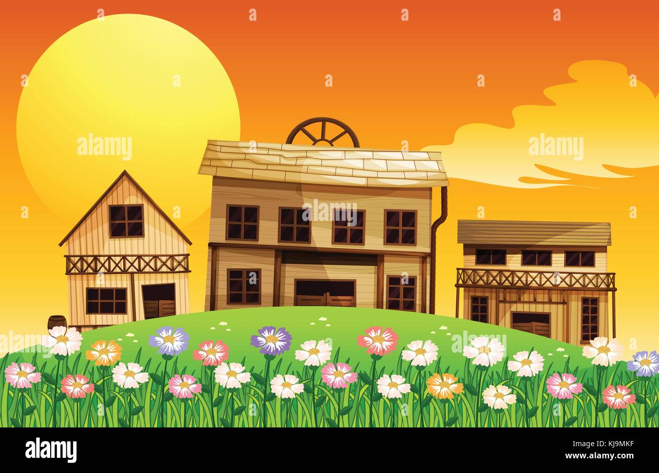 Wooden buildings green window Stock Vector Images - Alamy