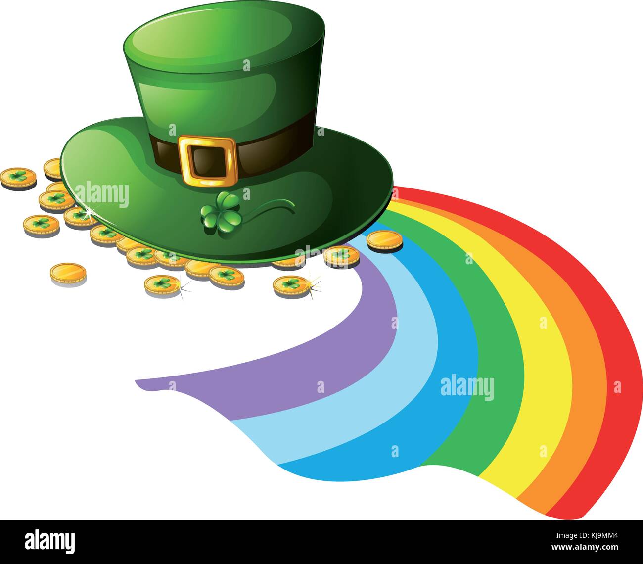 Illustration of a green hat with gold tokens on a white background ...