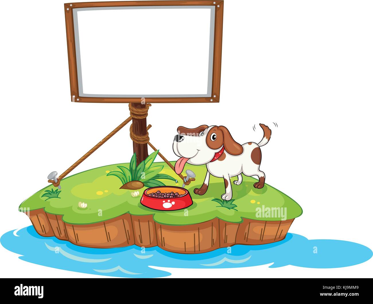 Illustration of a puppy in an island with an empty board on a white ...