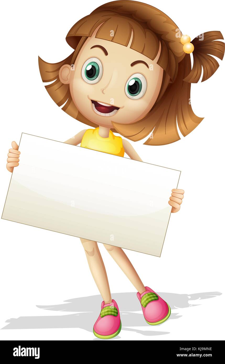 Illustration of a girl with a card board on a white background Stock ...