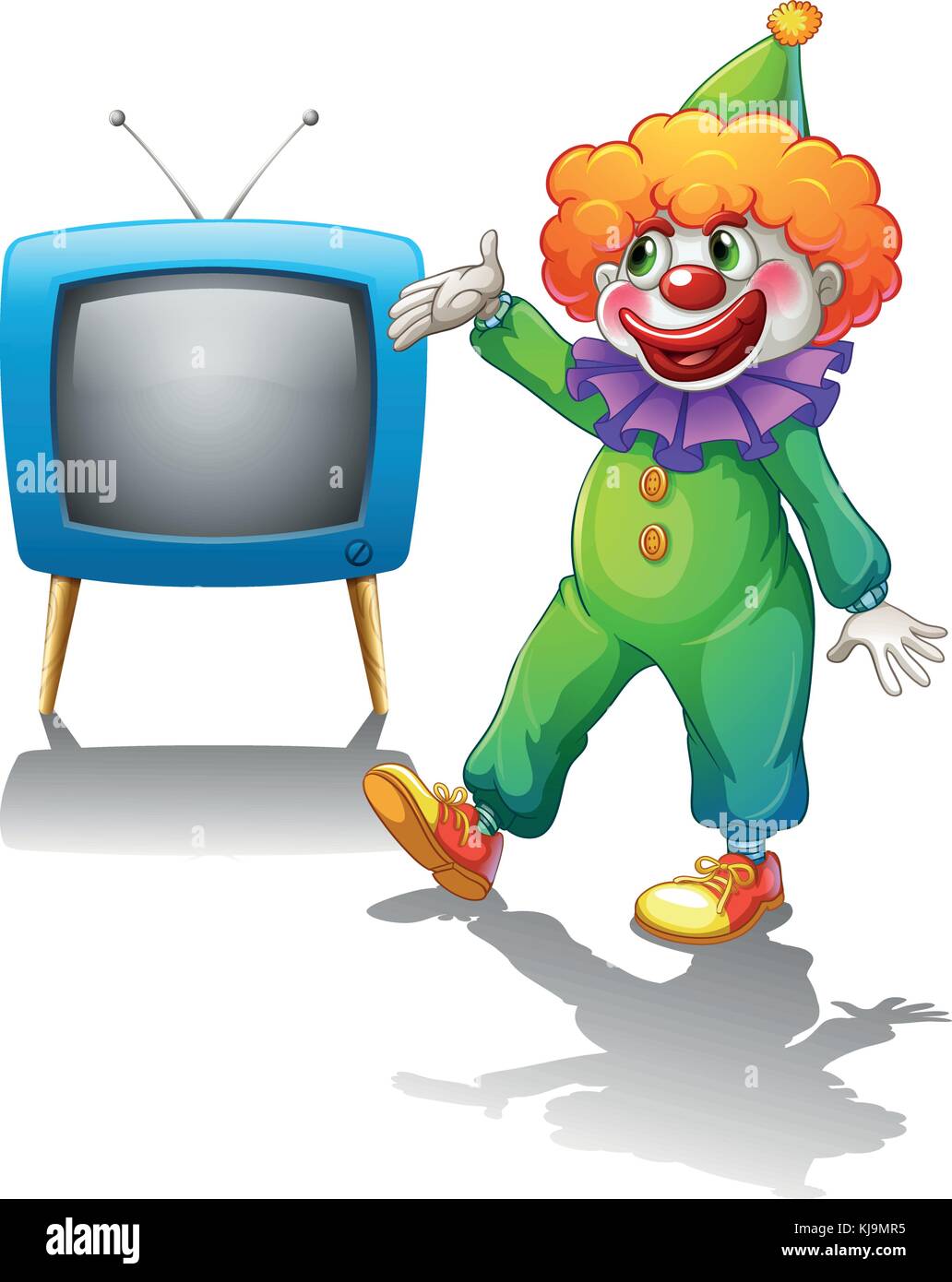 Illustration of a clown with a television on a white background Stock ...