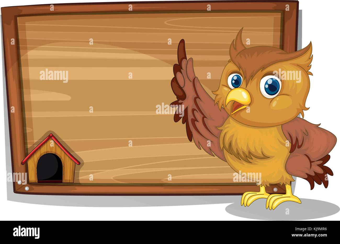Illustration of an empty signboard at the back of an owl on a white ...
