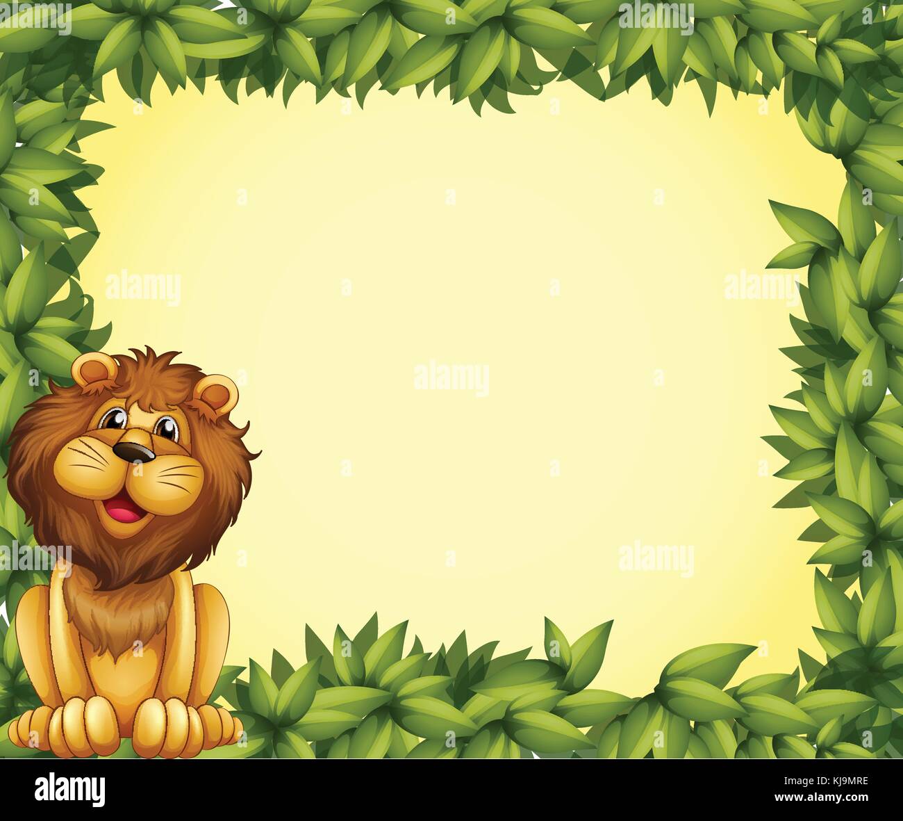 Illustration of a lion and a leafy frame template Stock Vector Image ...
