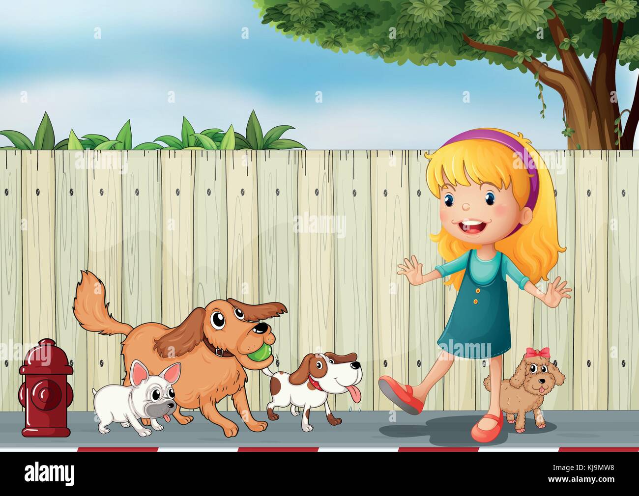 Illustration of a girl playing with her dogs Stock Vector Image & Art ...