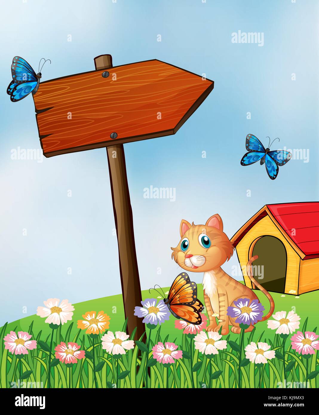 Illustration of a cat beside an arrow board Stock Vector Image & Art ...