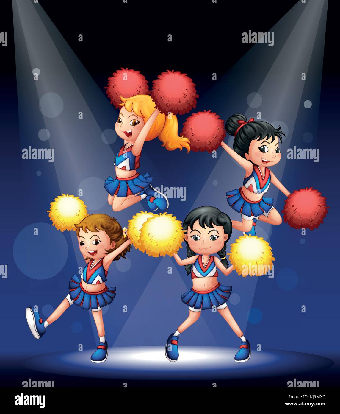 Illustration of a cheering squad with red and yellow pompoms Stock ...