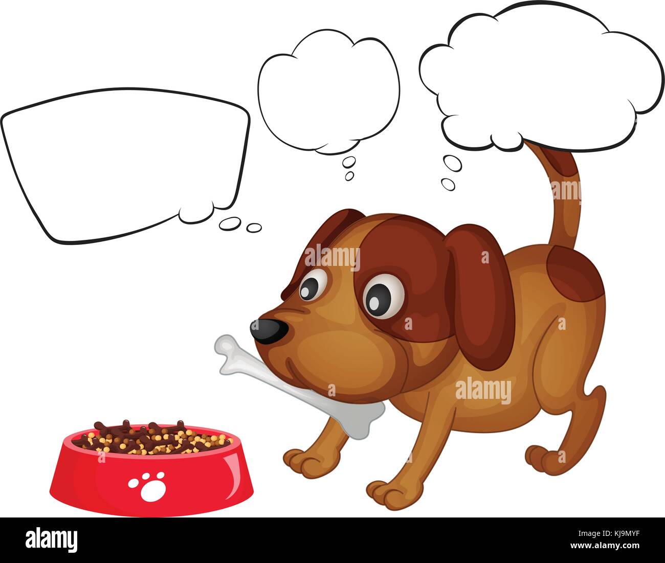 Illustration of a puppy eating his food on a white background Stock ...