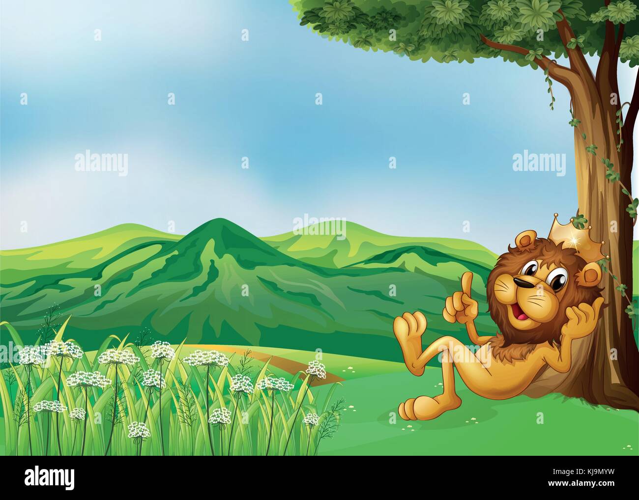 Illustration of a lion king relaxing at the hilltop Stock Vector Image ...