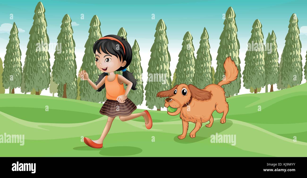 Illustration of a girl running with her dog Stock Vector Image & Art ...