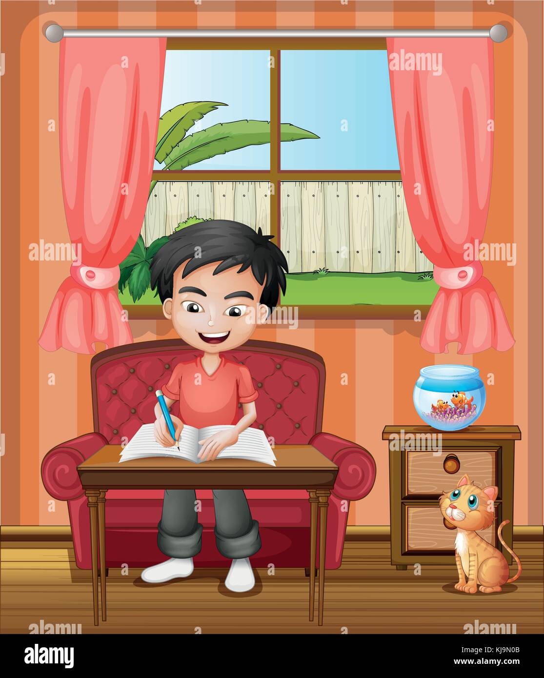 Illustration of a young boy writing Stock Vector Image & Art - Alamy