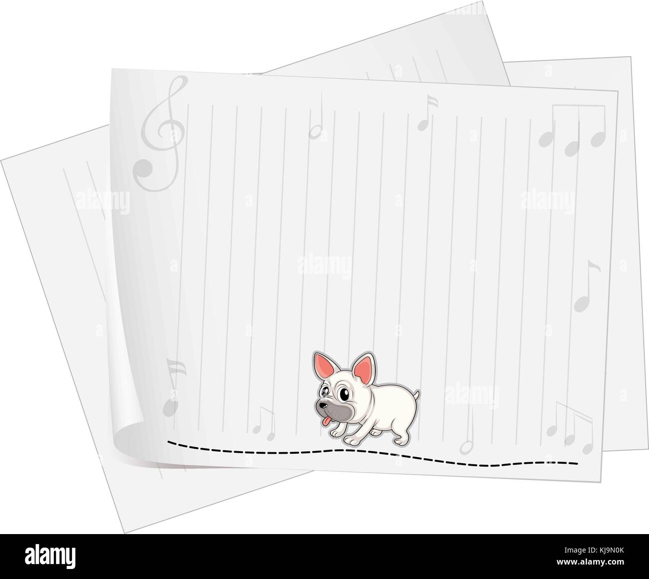 Illustration of a stationery with a bulldog and musical notes on a ...