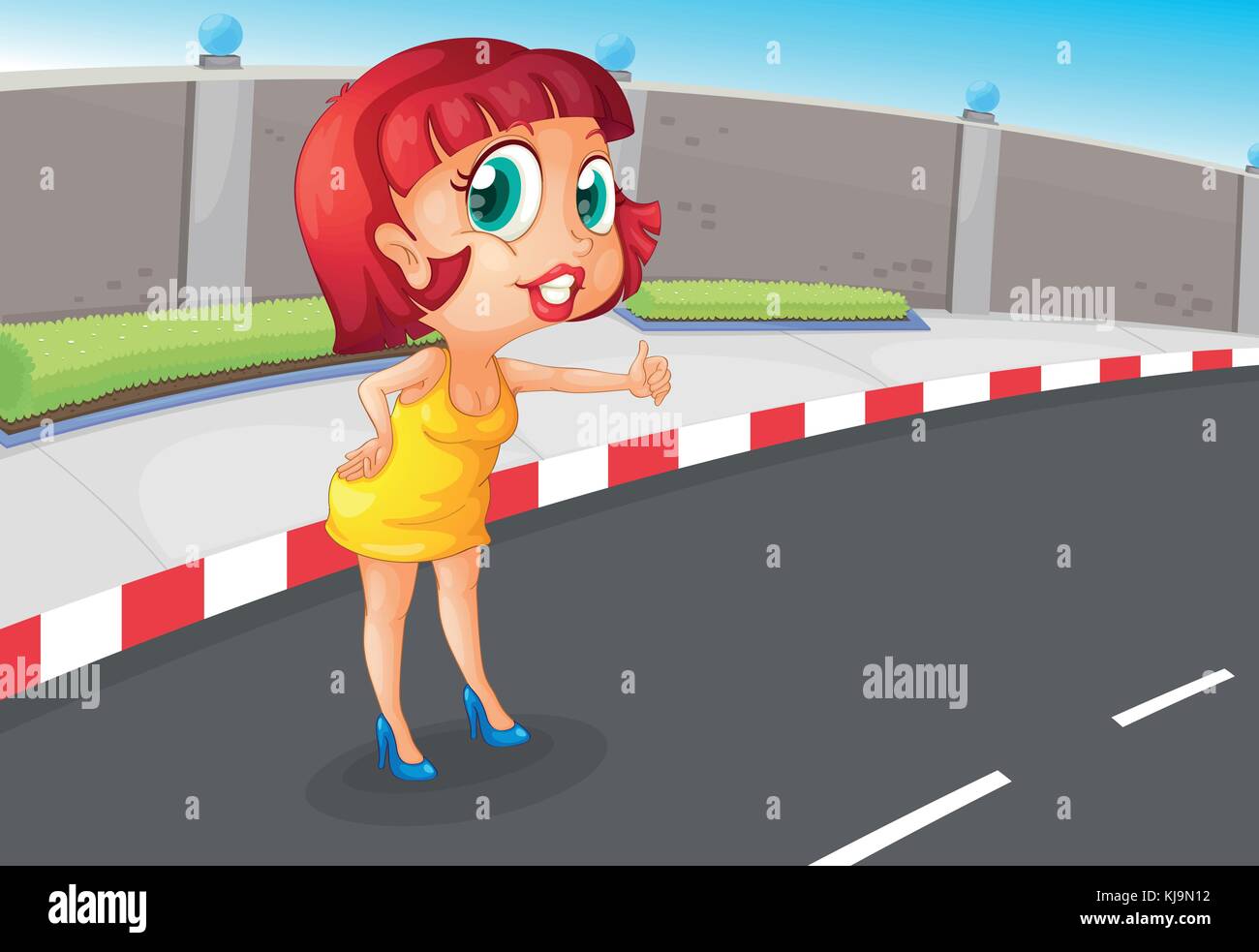 Illustration of a girl standing at the street Stock Vector Image & Art ...