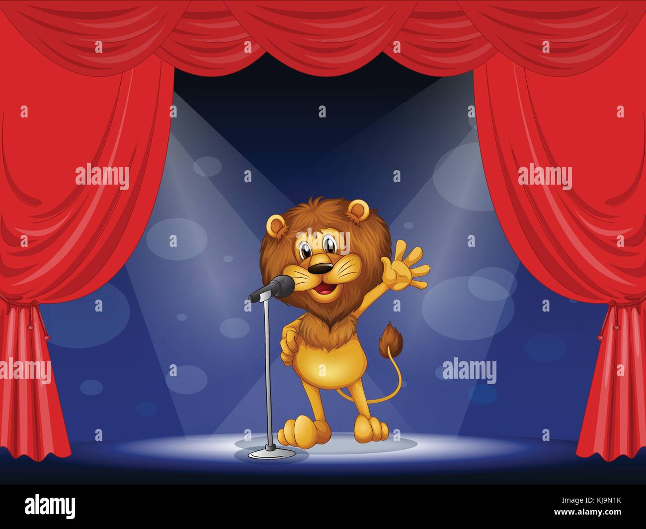 Illustration of a lion singing at the center of the stage Stock Vector ...