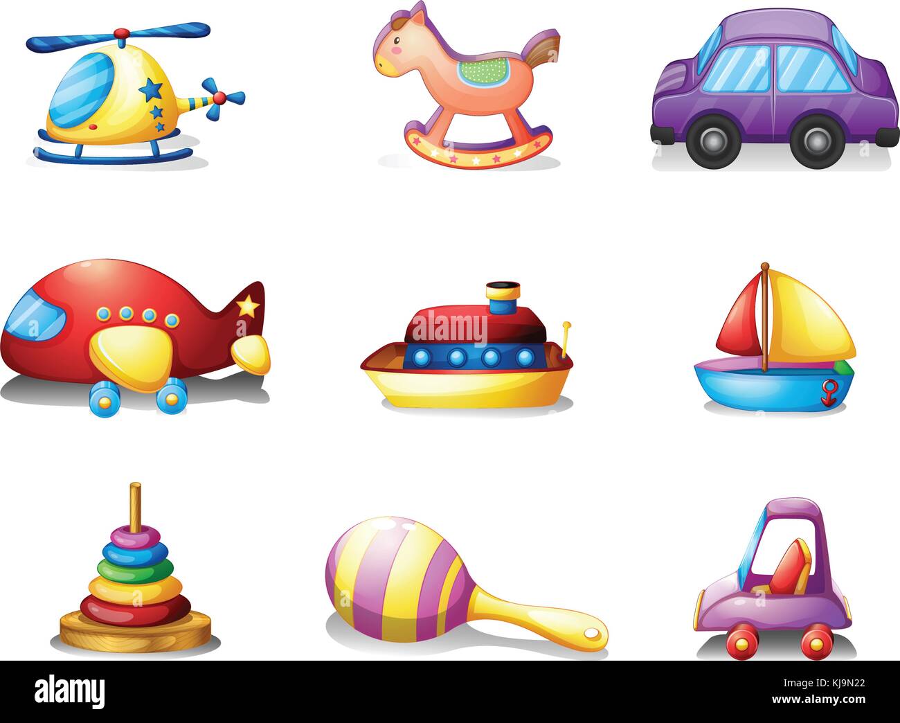 Illustration of the nine different kind of toys on a white background ...