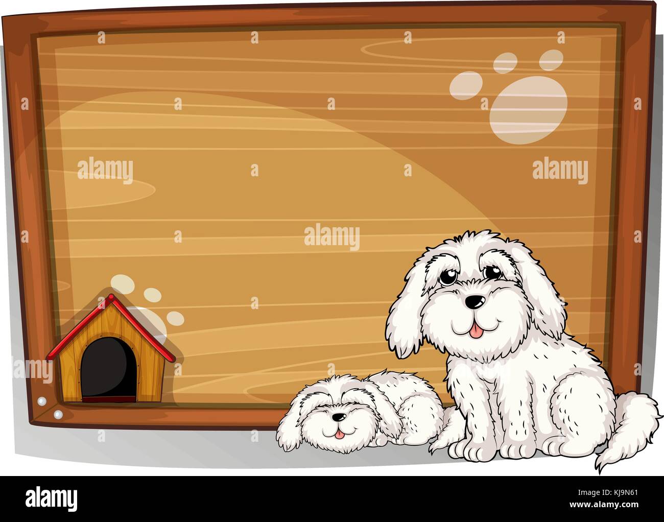 Illustration of two dogs in front of a wooden board on a white ...