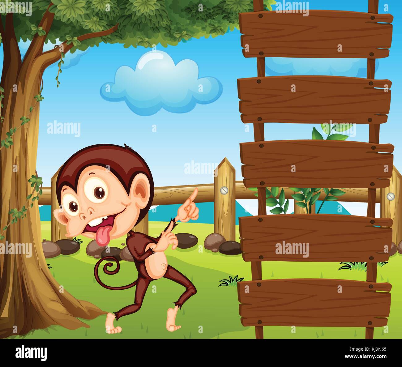Illustration of a monkey pointing at the empty signboard Stock Vector ...
