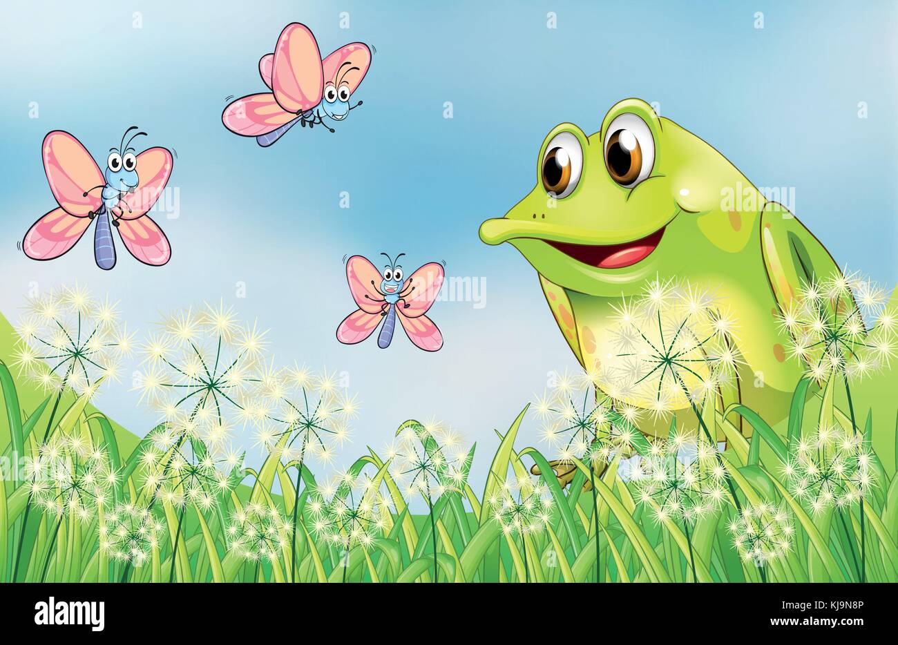 Illustration of a frog and butterflies in the garden Stock Vector Image ...