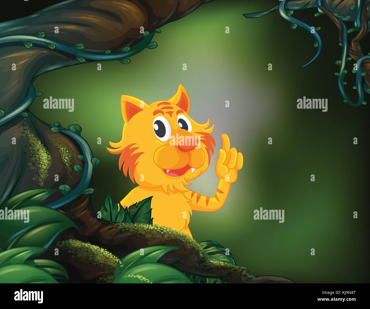 Illustration of a tiger beside a big tree in the rainforest Stock ...