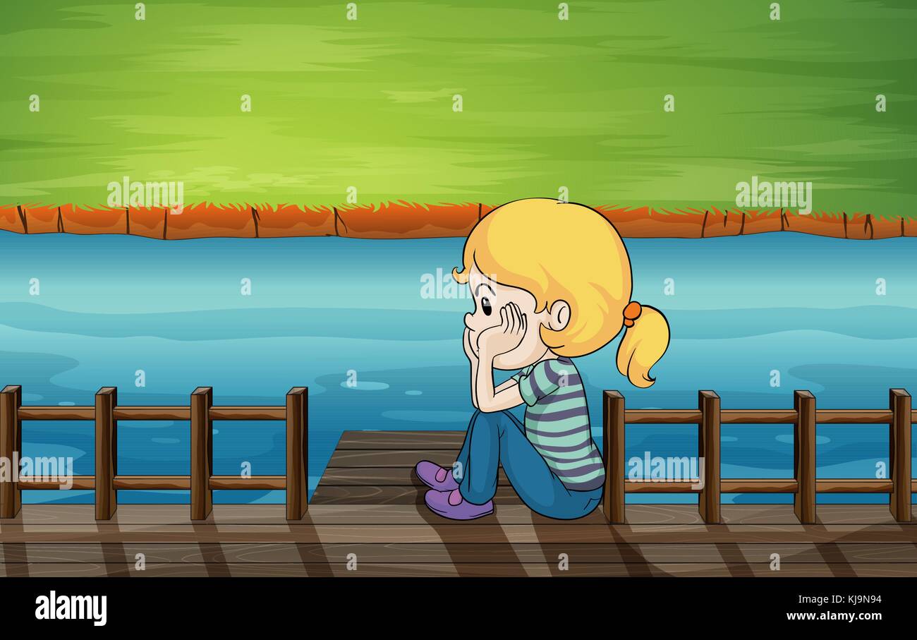 Illustration of a little girl at the bridge Stock Vector Image & Art ...