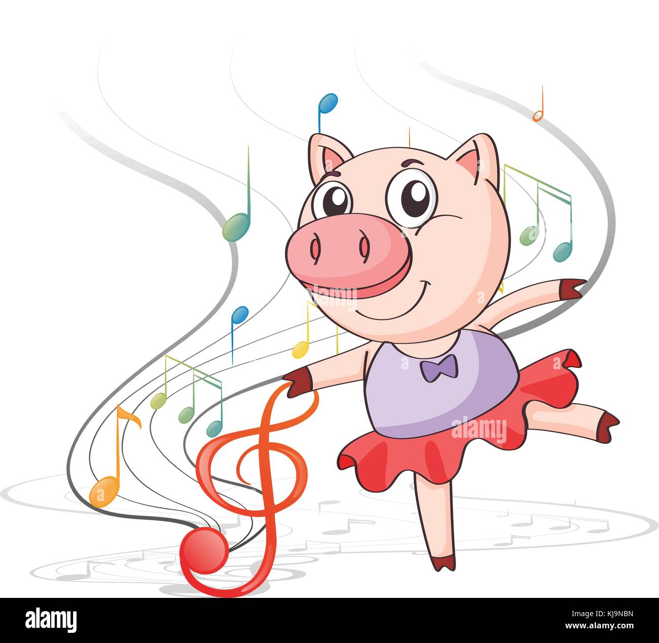 Illustration of a pig dancing with musical notes on a white background ...