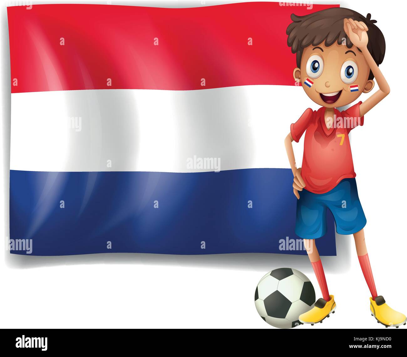 Illustration of the flag of Netherlands with a soccer player on a white ...