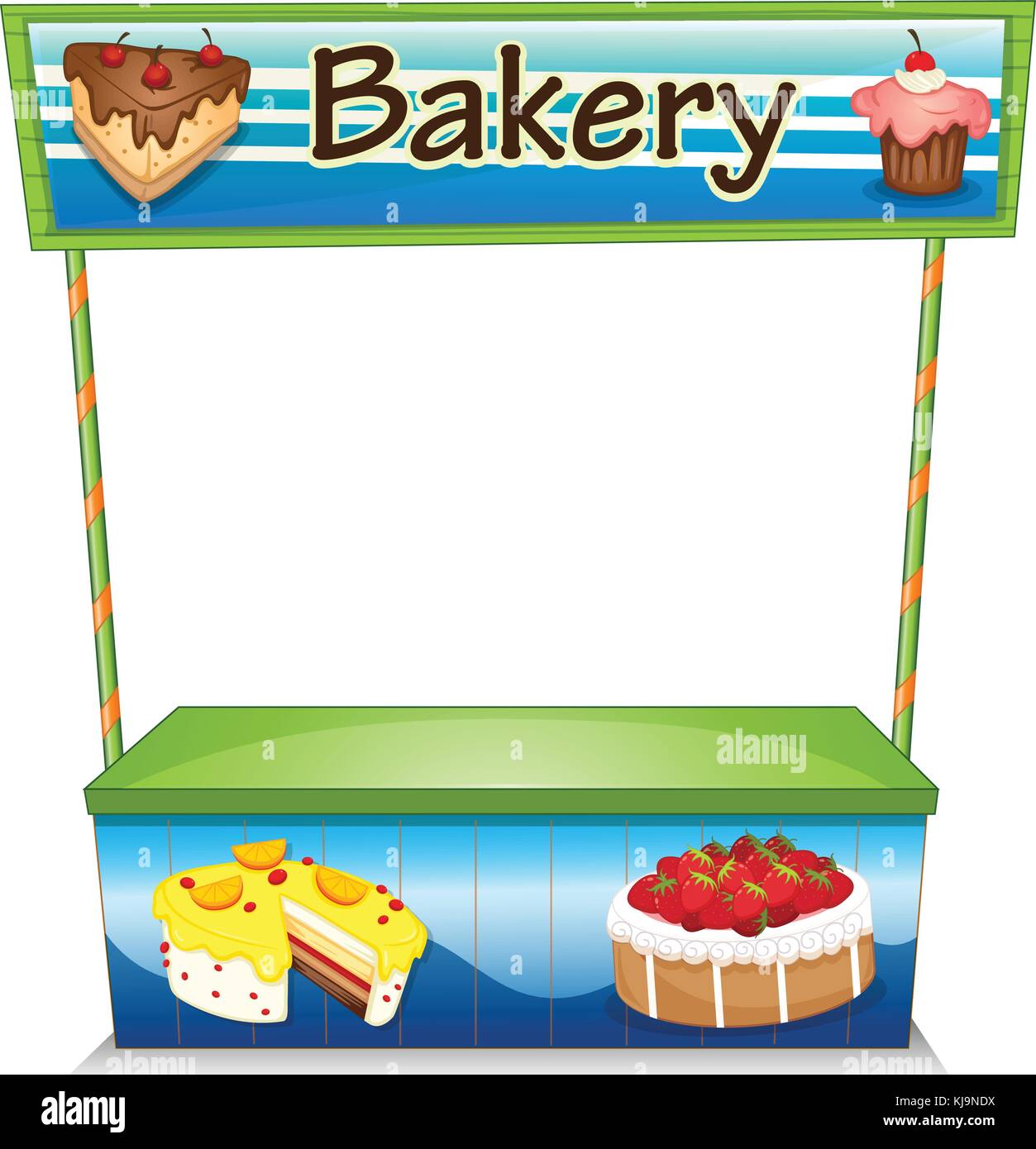 Illustration of a wooden bakery stall on a white background Stock ...