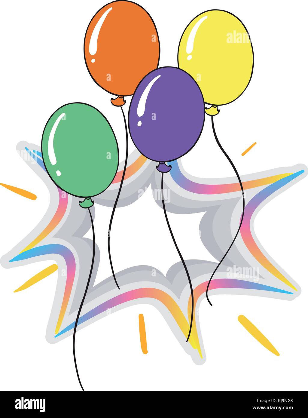 Illustration of the four colorful flying balloons on a white background ...