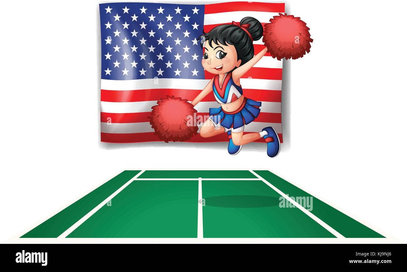 Illustration of the USA flag and the young cheerdancer on a white ...