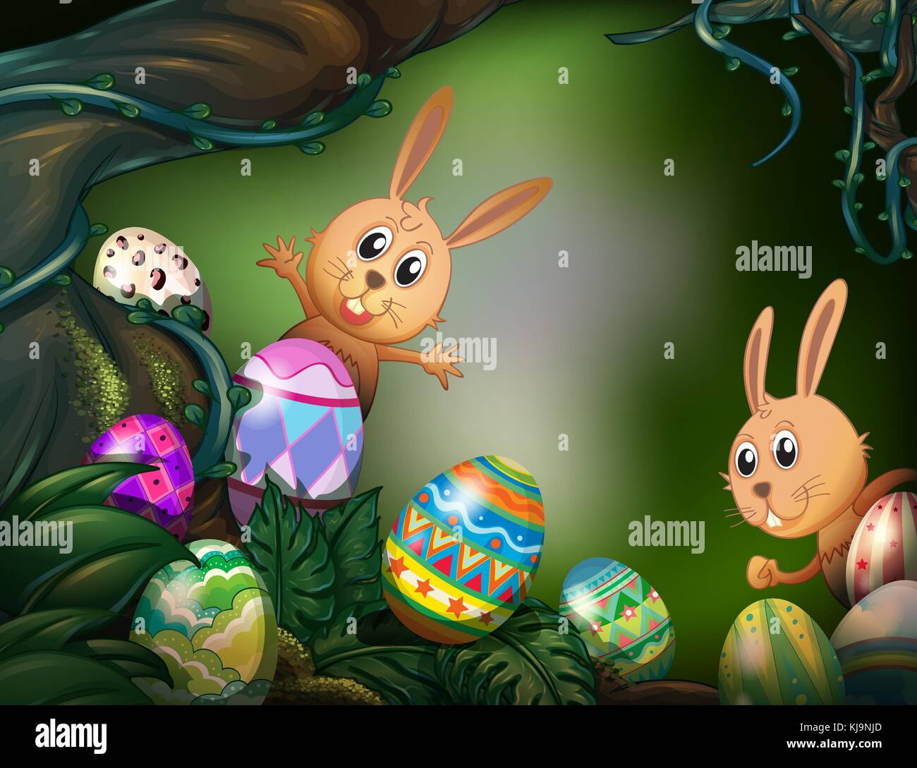 Illustration of easter eggs hidden in the jungle Stock Vector Image ...