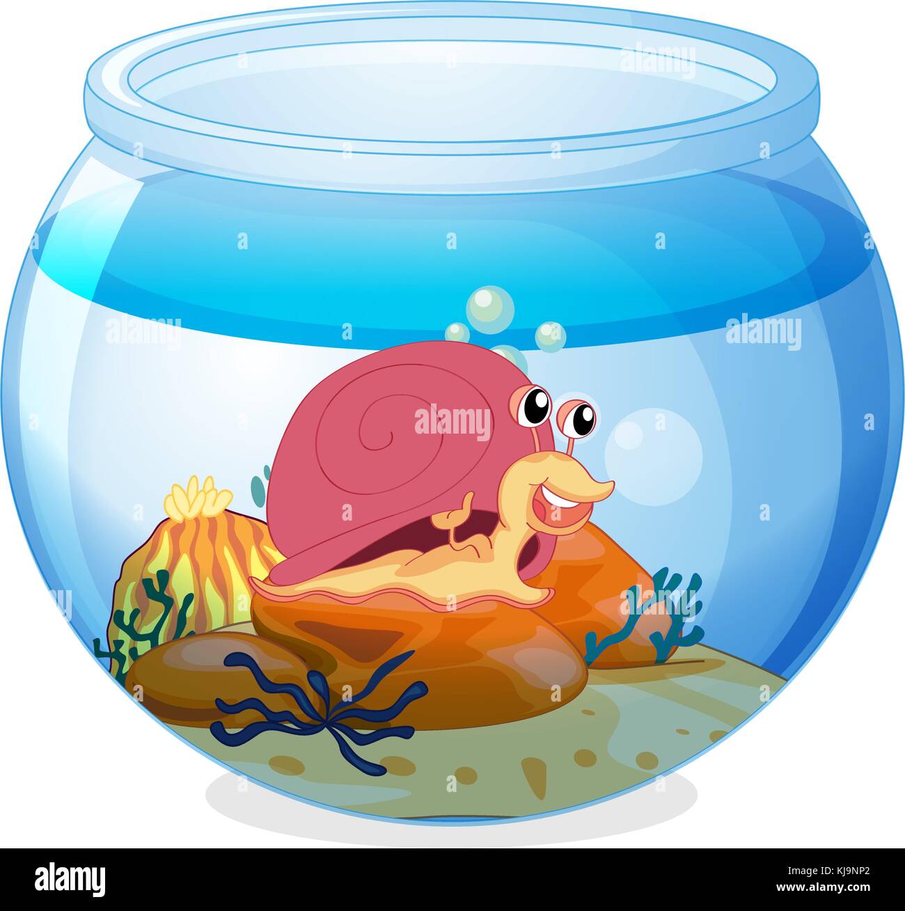Illustration of a snail inside an aquarium on a white background Stock ...