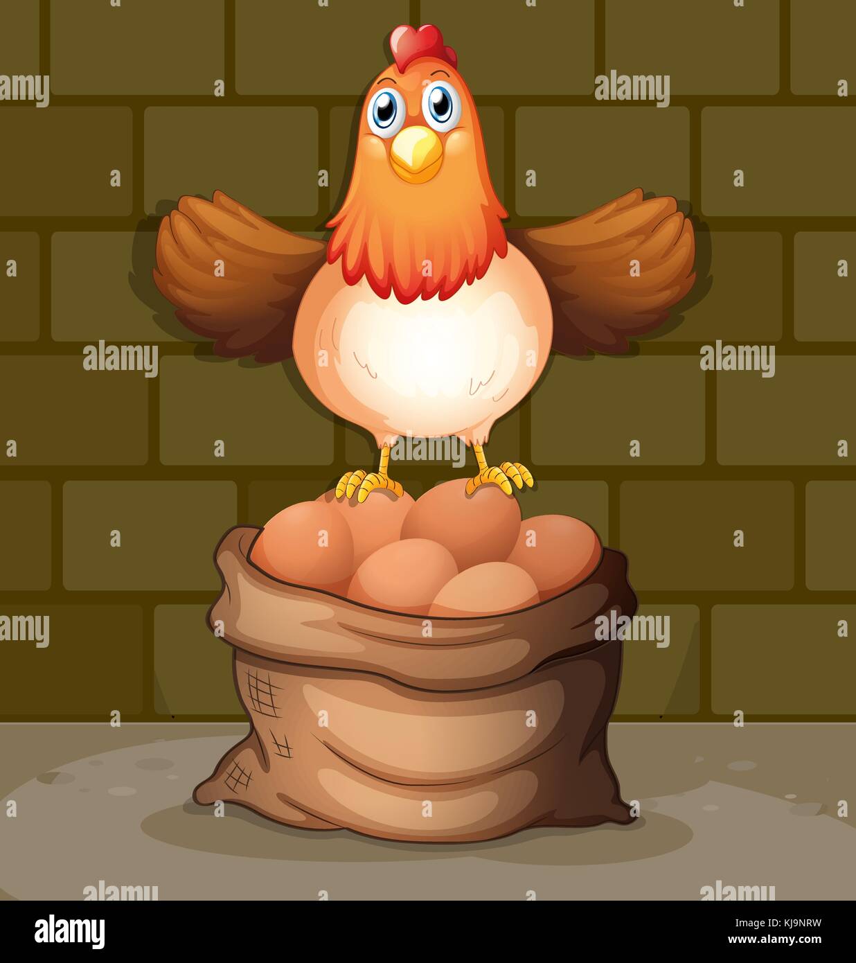 Illustration of a chicken above a sack full of eggs Stock Vector Image ...