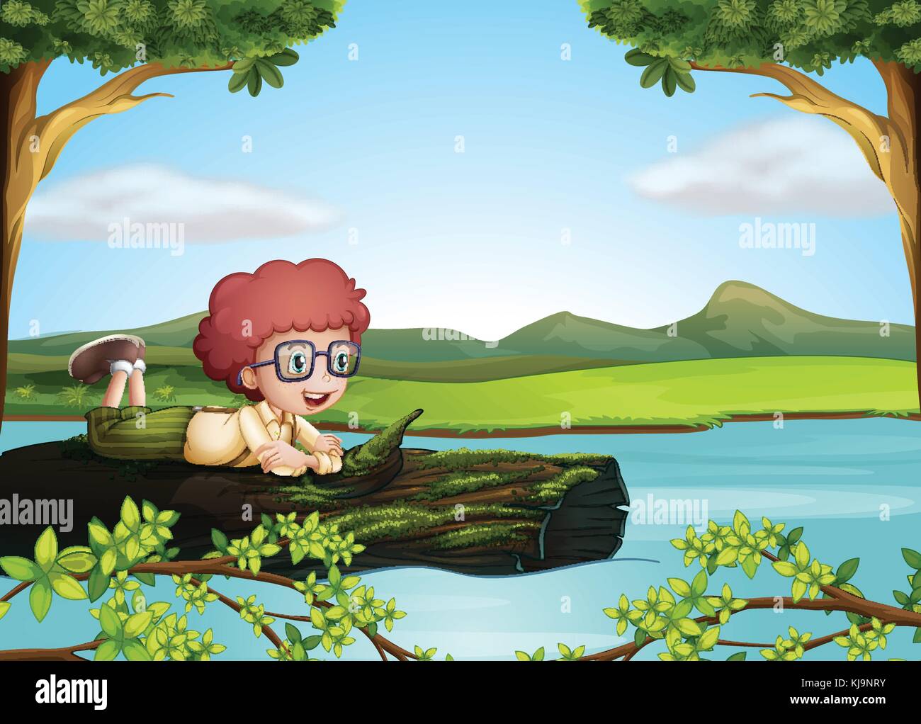 Illustration of a floating trunk with a boy Stock Vector Image & Art ...