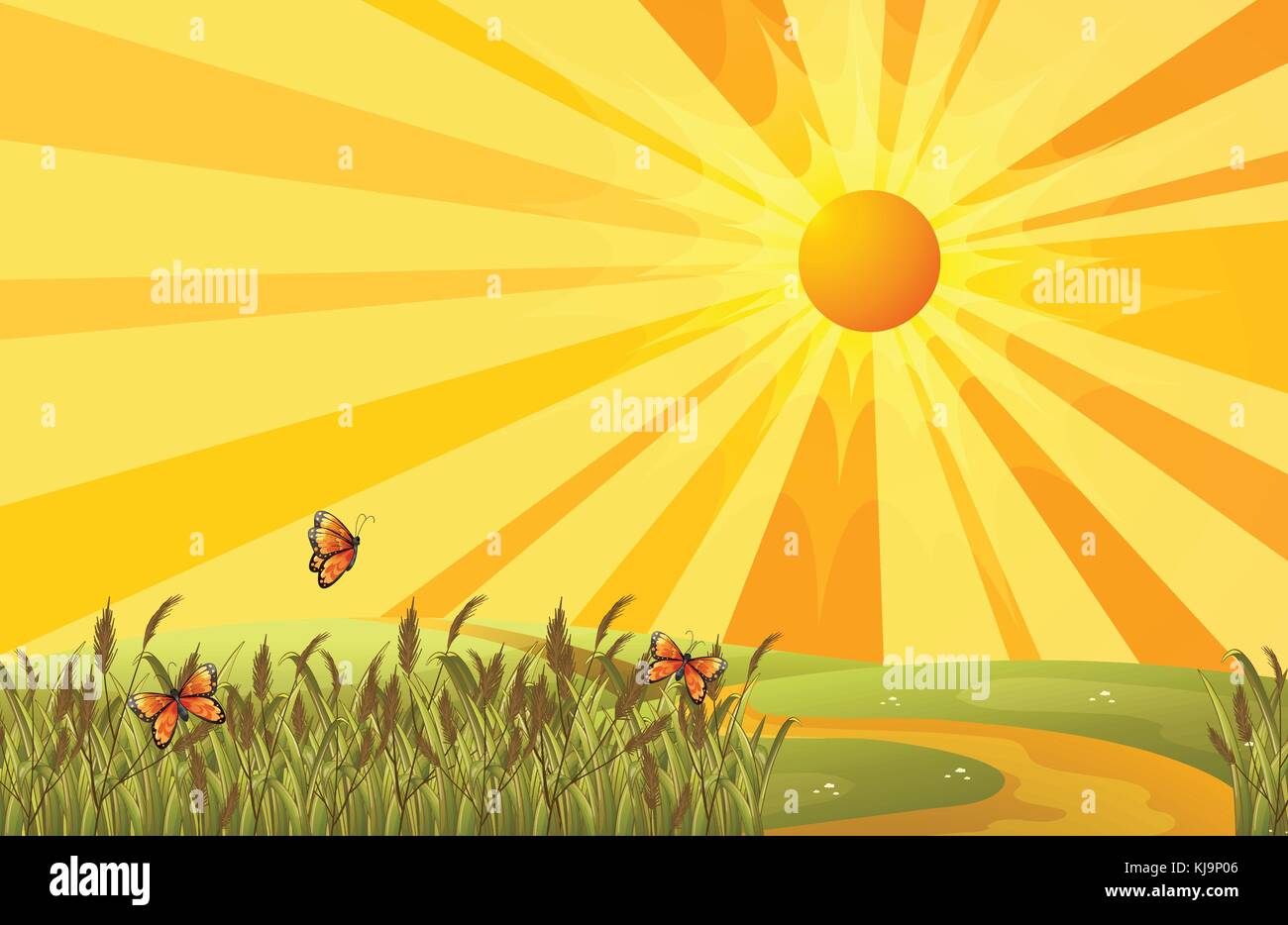 Illustration of a sunset above the hills Stock Vector Image & Art - Alamy