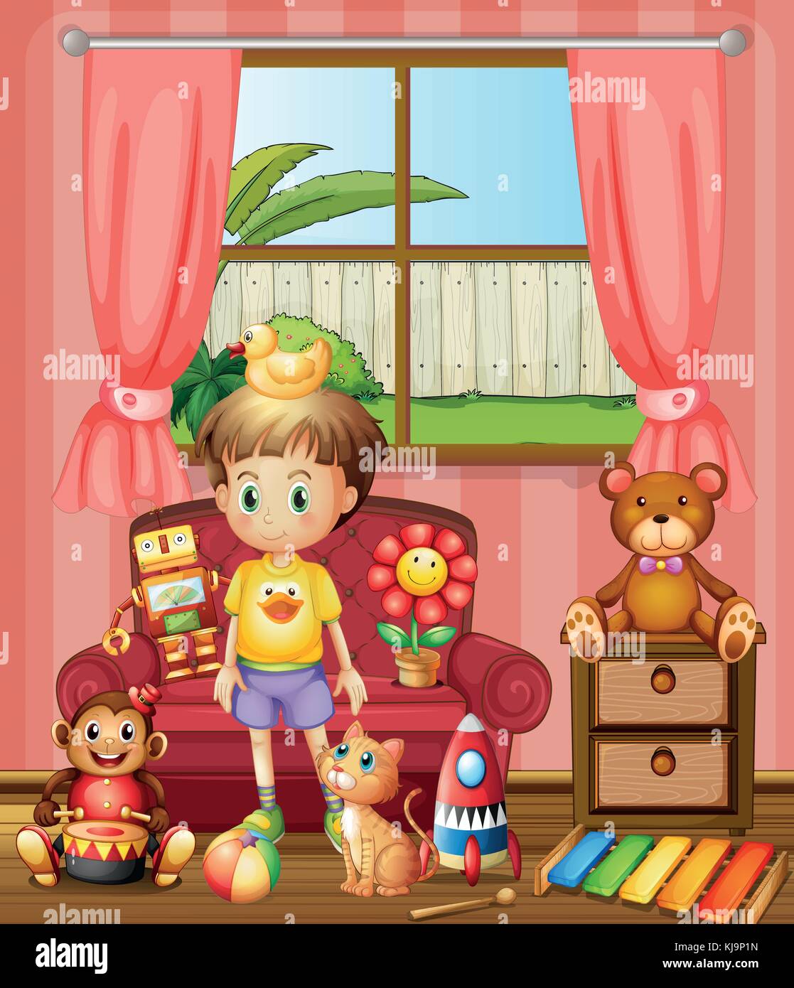 Illustration of a kid inside the house with his toys Stock Vector Image ...