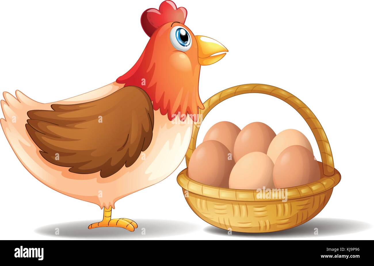 Illustration of the mother hen and a basket of eggs on a white ...
