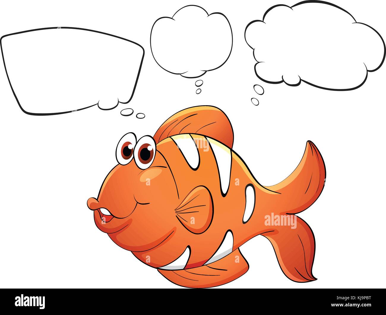 Illustration of an orange fish with empty bubbles notes on a white ...