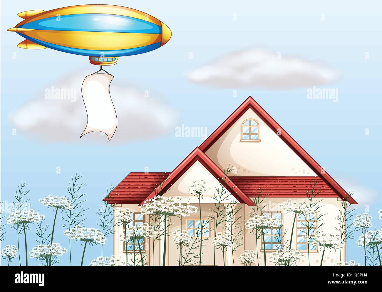 Illustration of an aircraft above a house with a banner Stock Vector ...