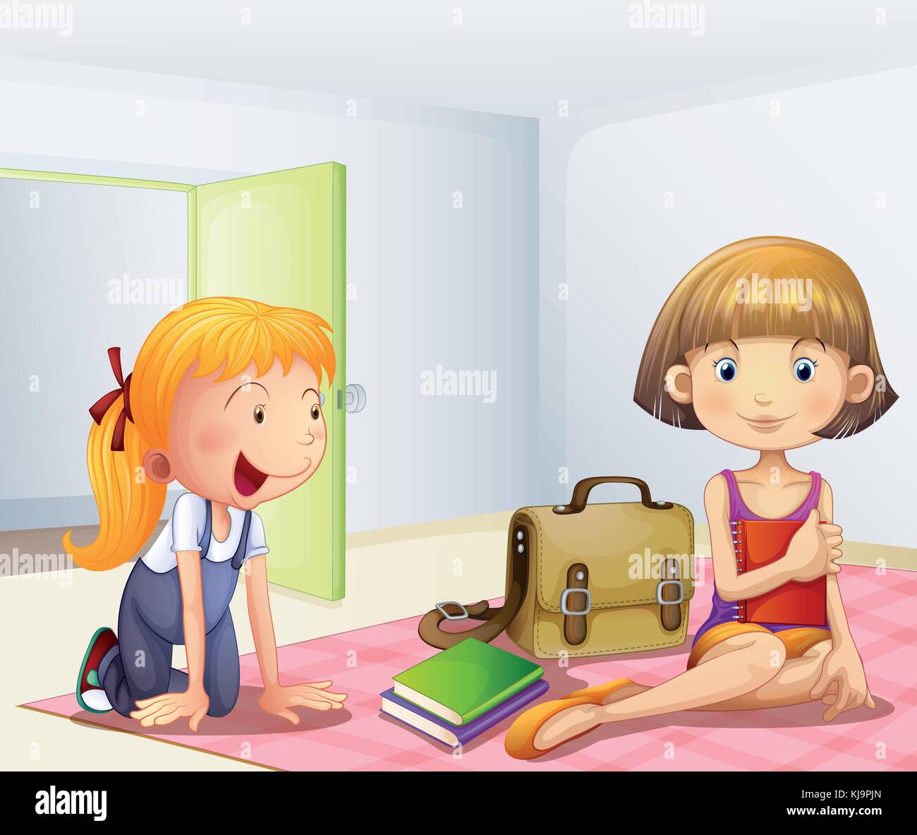 Illustration of the two girls inside a room with books Stock Vector ...