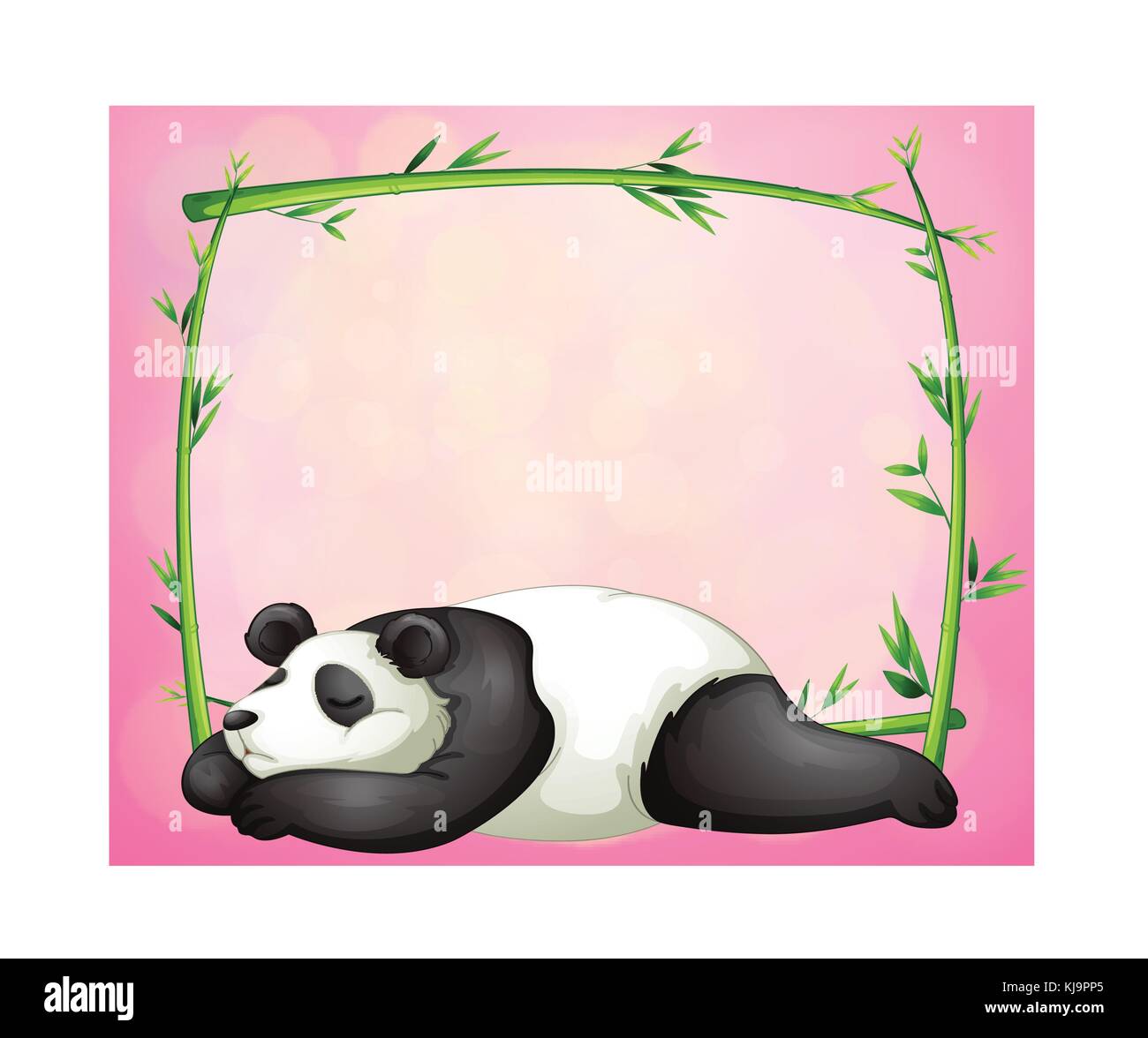 Illustration of a green frame with a panda sleeping on a pink ...