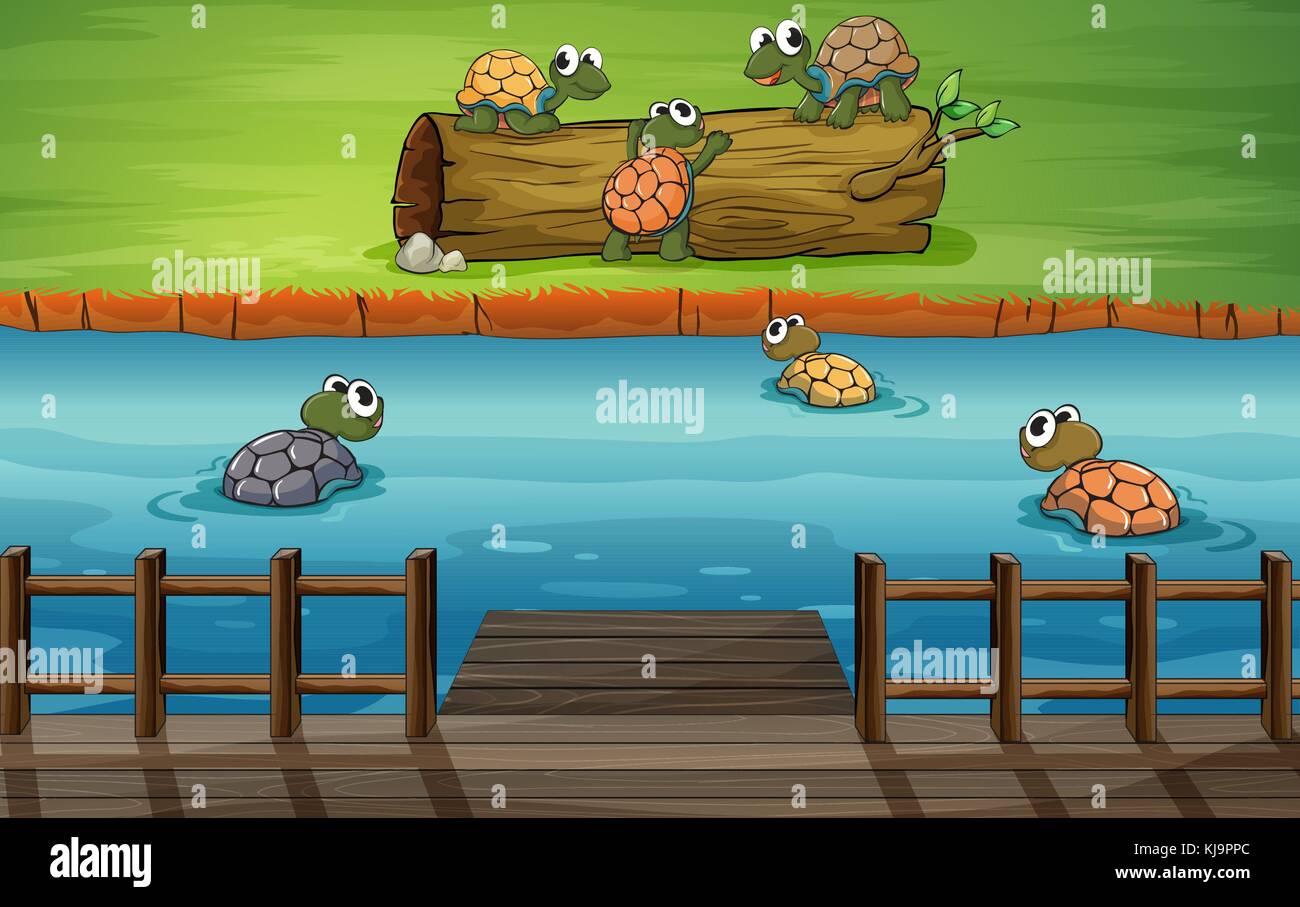 Illustration of a group of turtles at the river Stock Vector Image ...