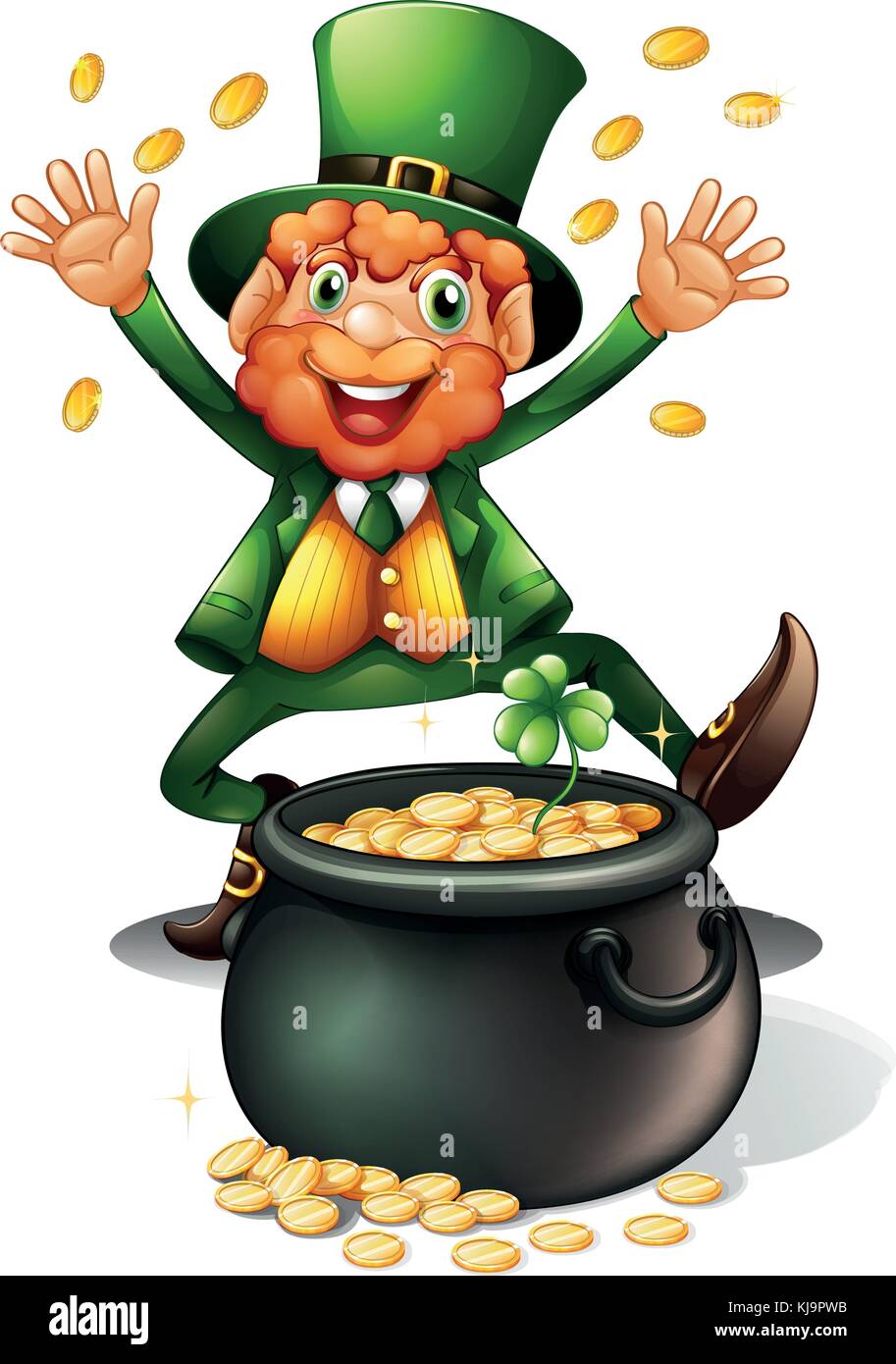 Illustration of a man in a green attire with lots of coins on a white ...