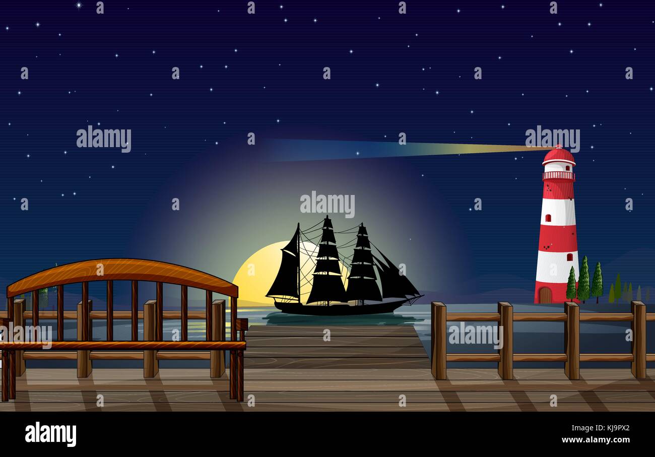 Illustration of a beautiful scenery at the port Stock Vector Image ...