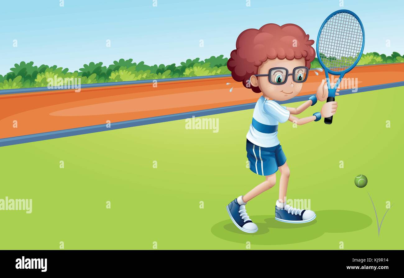 Boy tennis racket cartoon hi-res stock photography and images - Alamy